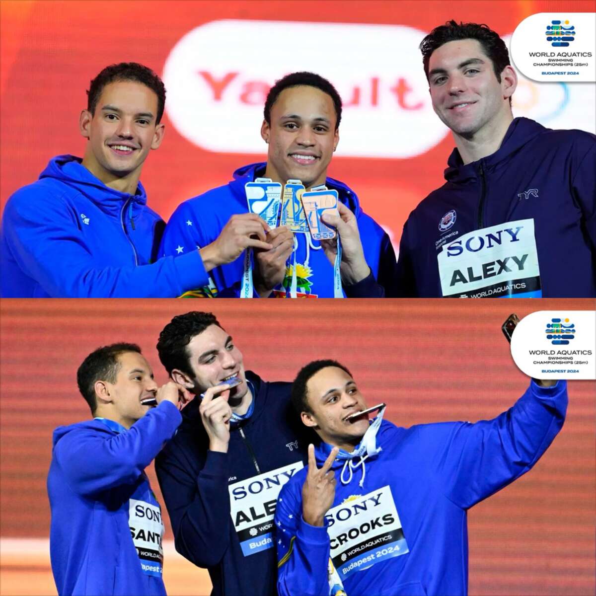 Caribé, Crooks e Alexy, o primeiro trio que ganha medalhas nos 50 e 100 livre em 17 Mundiais ...